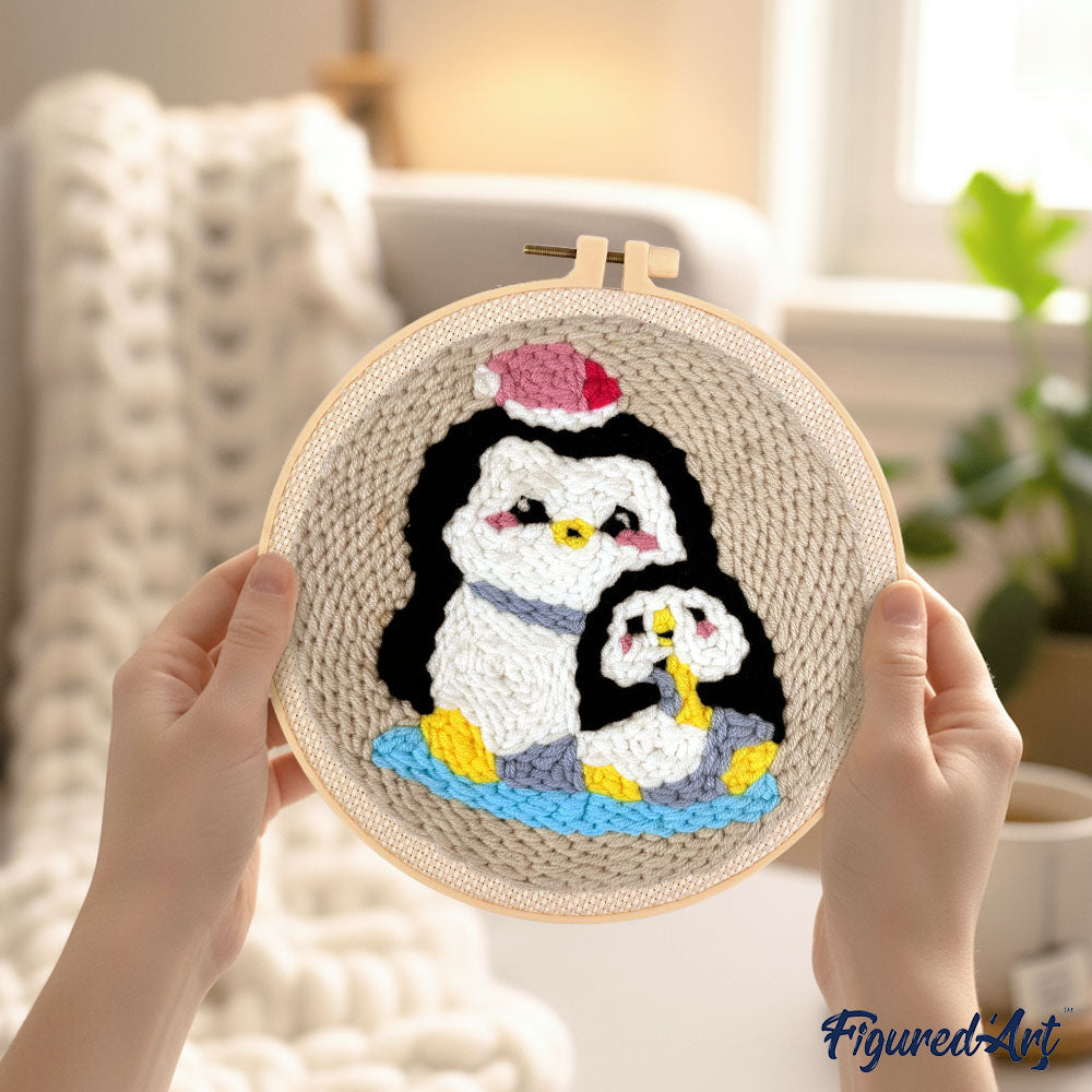 Punch Needle pakket Mama en babypinguïn – Figured'Art