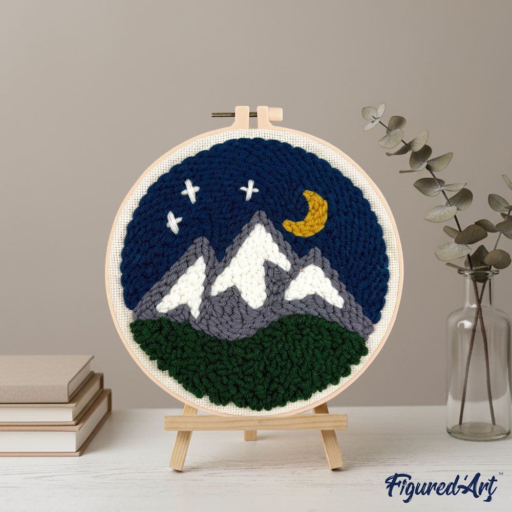 Punch Needle pakket Bergen in de nacht – Figured'Art