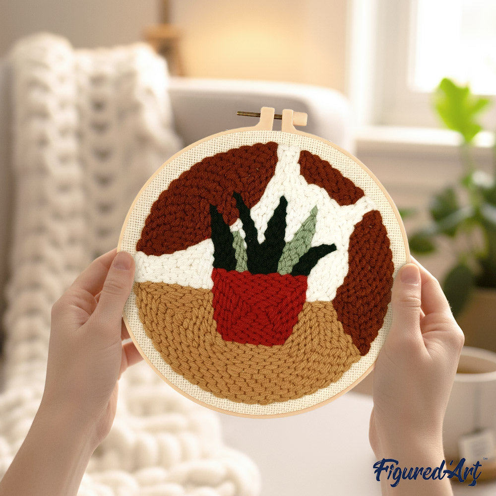 Punch Needle pakket Plant in rode pot – Figured'Art