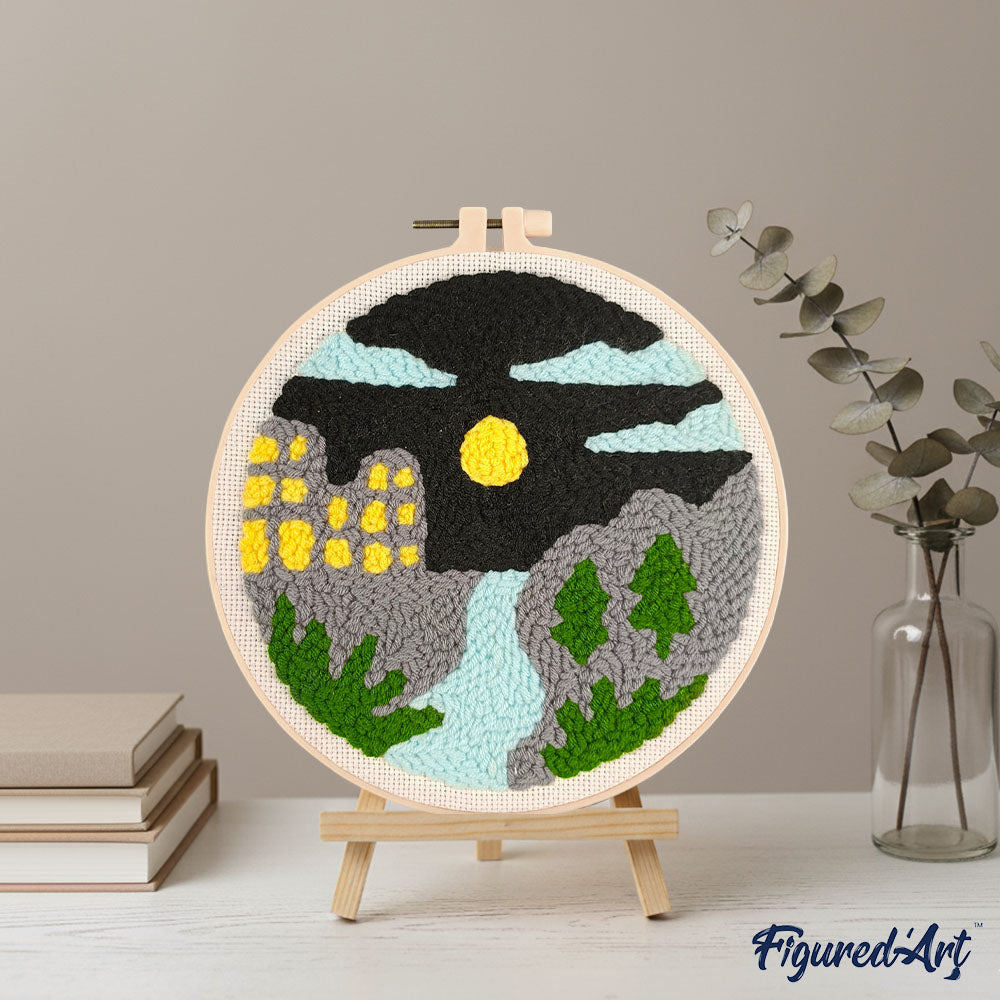 Punch Needle pakket Rivier bij nacht – Figured'Art