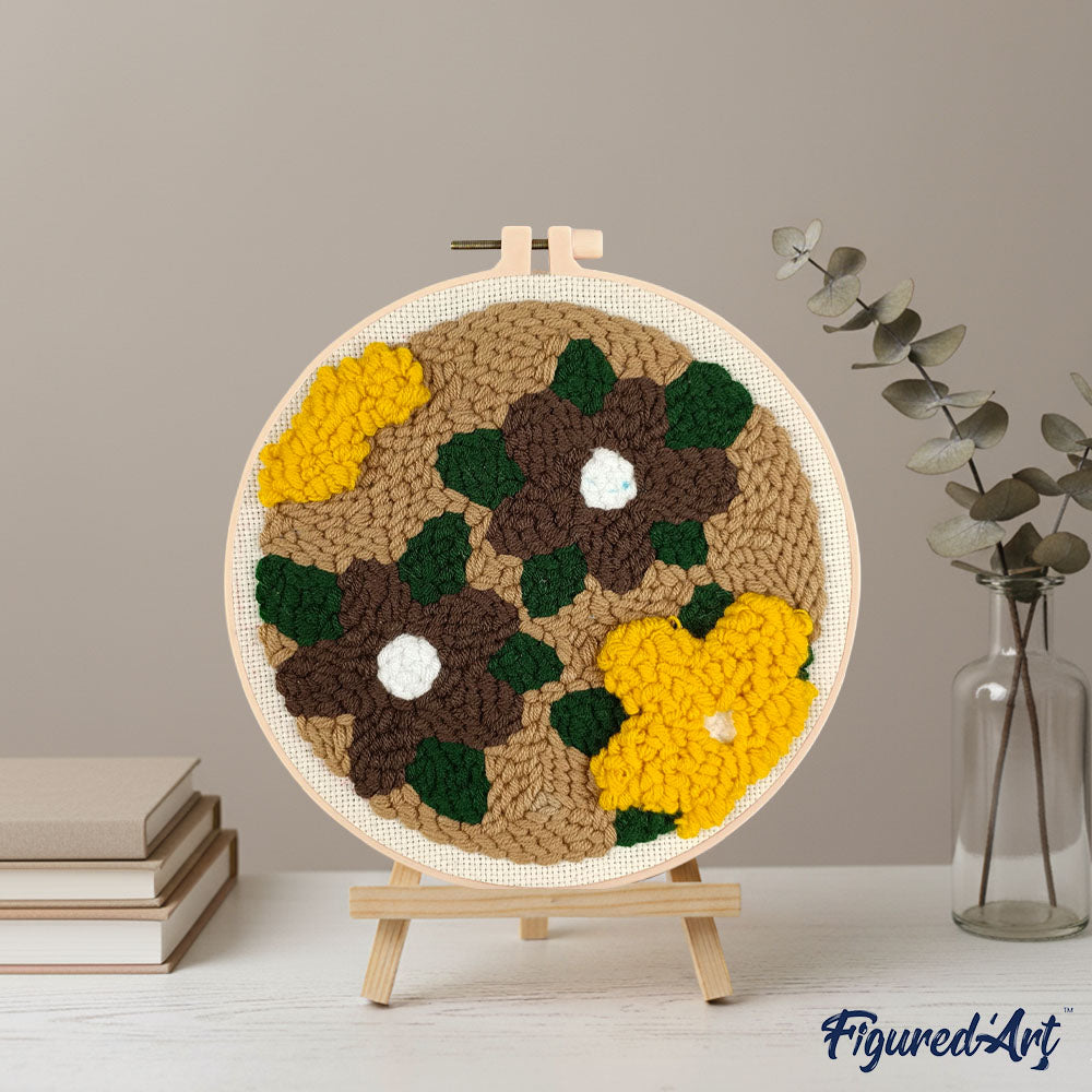 Punch Needle pakket Gele en bruine bloemen – Figured'Art