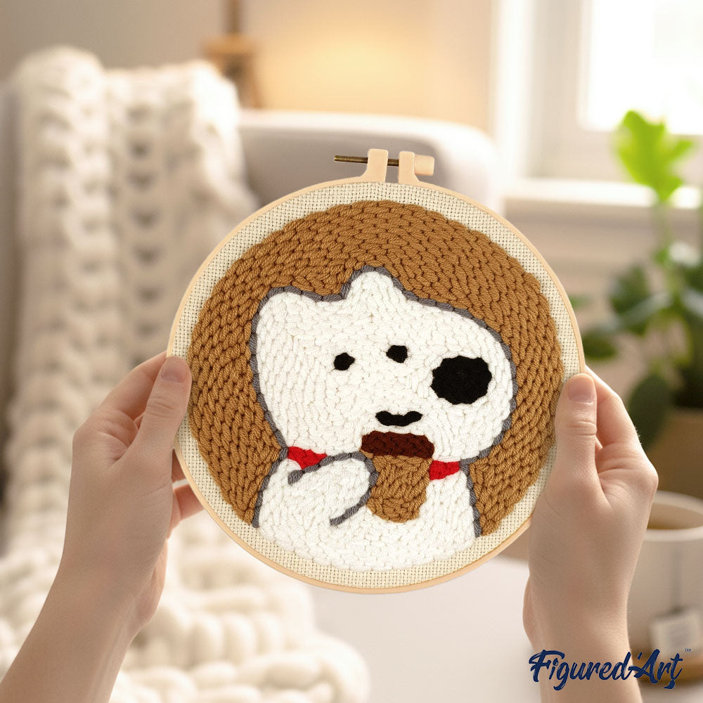Punch Needle pakket Witte hond en koffie – Figured'Art