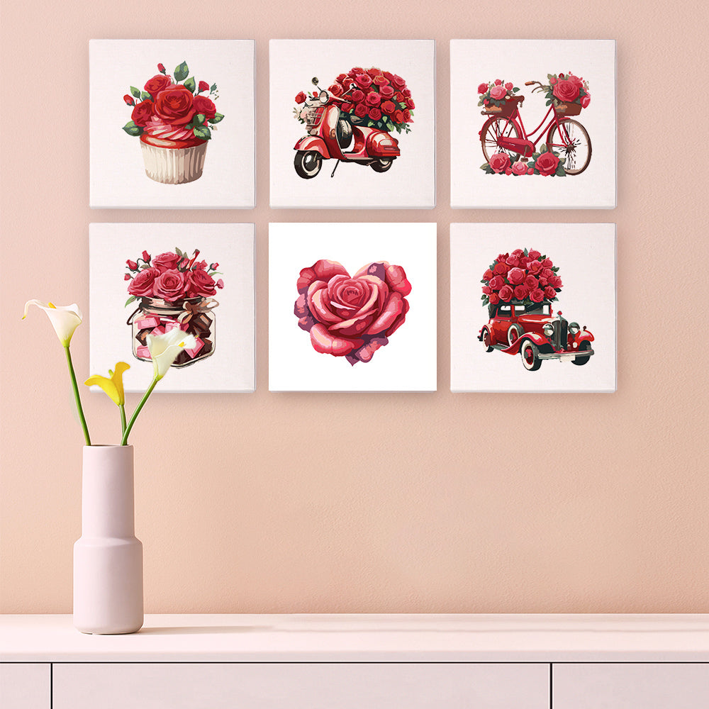 Mini Schilderen op Nummer 15x15cm (6 stuks) - Serie Rode Roos Valentijn ...