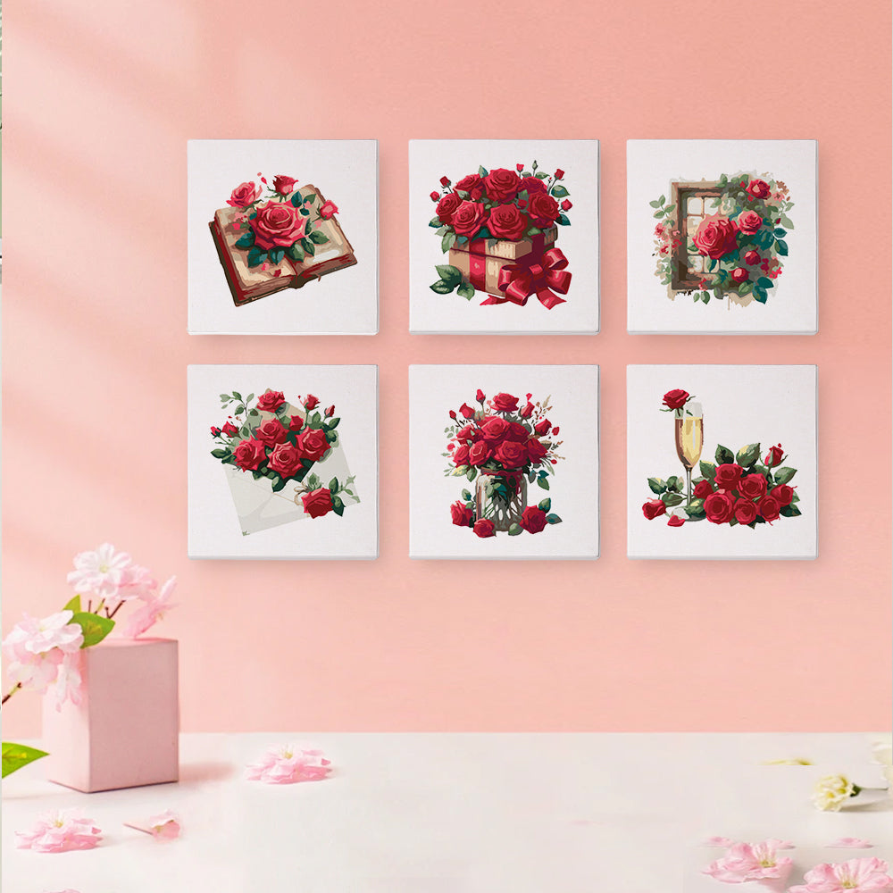 Mini Schilderen op Nummer 15x15cm (6 stuks) - Serie Rode Roos Valentij ...