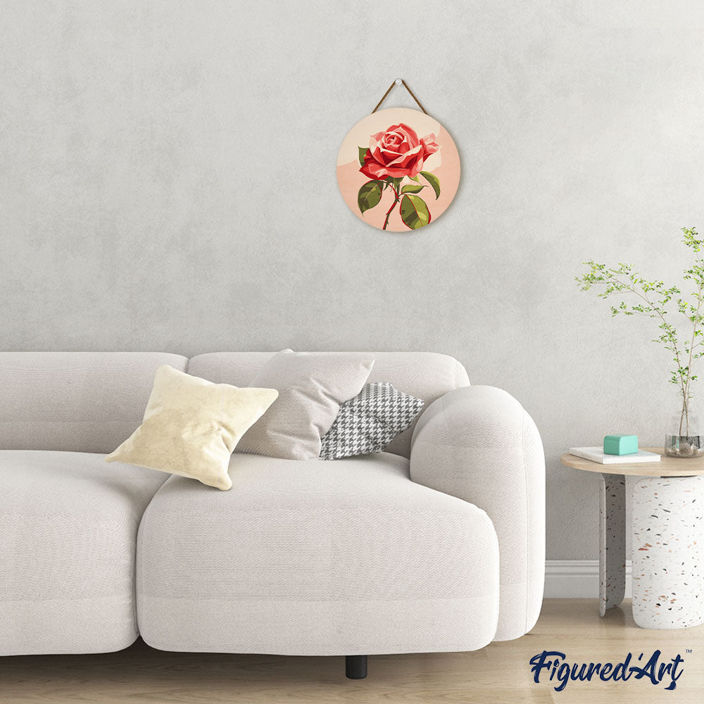 Schilderen op Nummer op Houten Schijf - Rode roos – Figured'Art