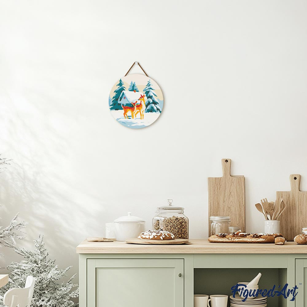 Schilderen op Nummer op Houten Schijf - Hert en hut – Figured'Art