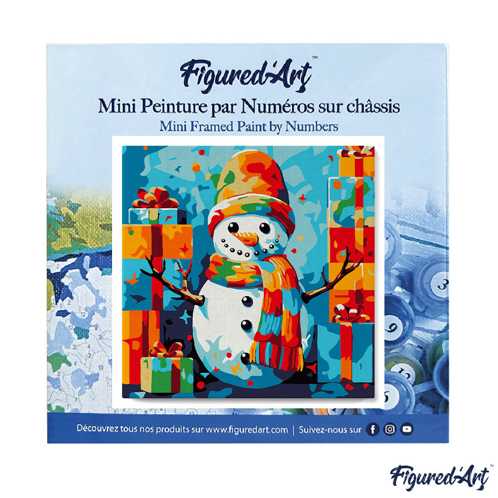 Mini Schilderen op Nummer met Frame - Sneeuwpop en cadeaus – Figured'Art